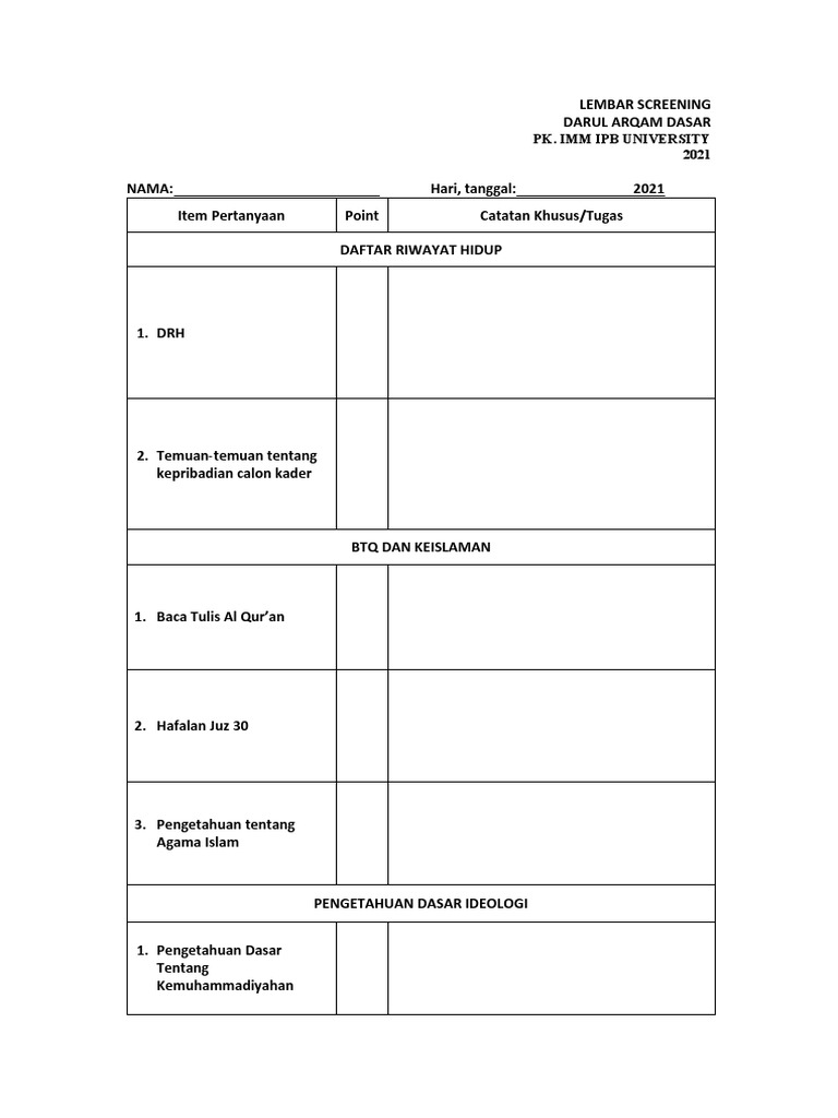 1-Lembar Penilaian Screening | PDF | Pengembangan Diri