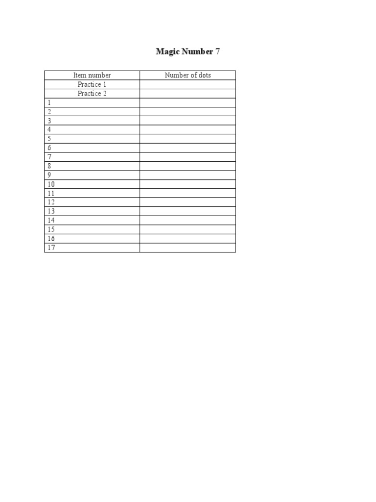 Magic Number 7 Student Worksheet | PDF
