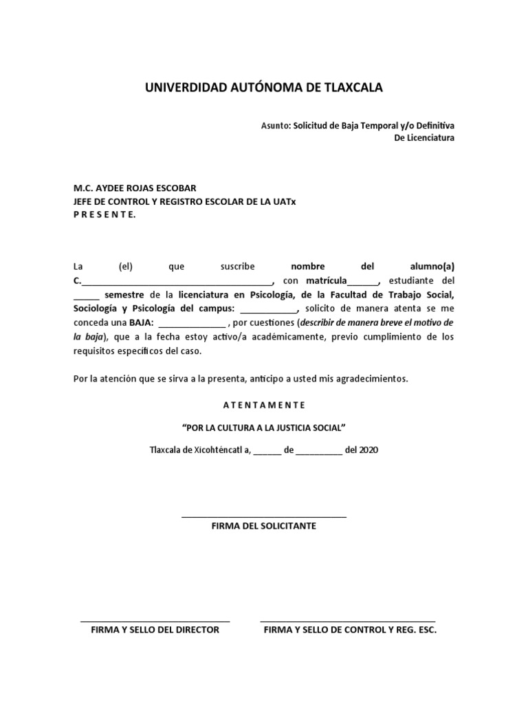 Oficio para Solicitar Baja Temporal o Definitiva | PDF