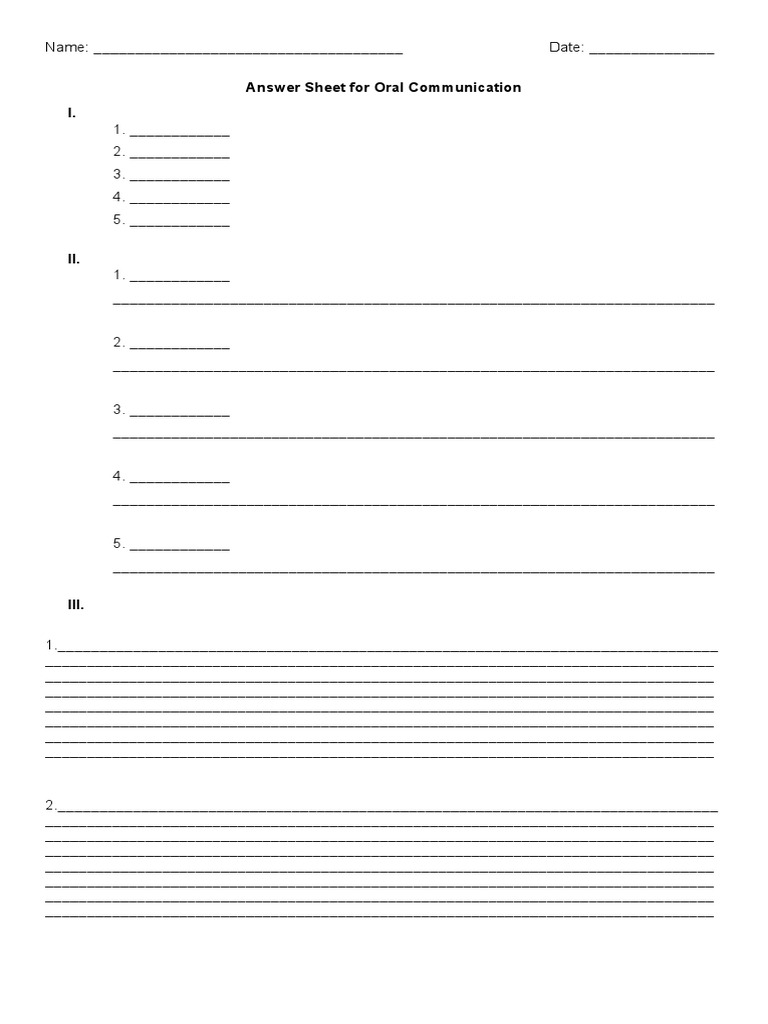 Answer Sheet For Oral Communication | PDF
