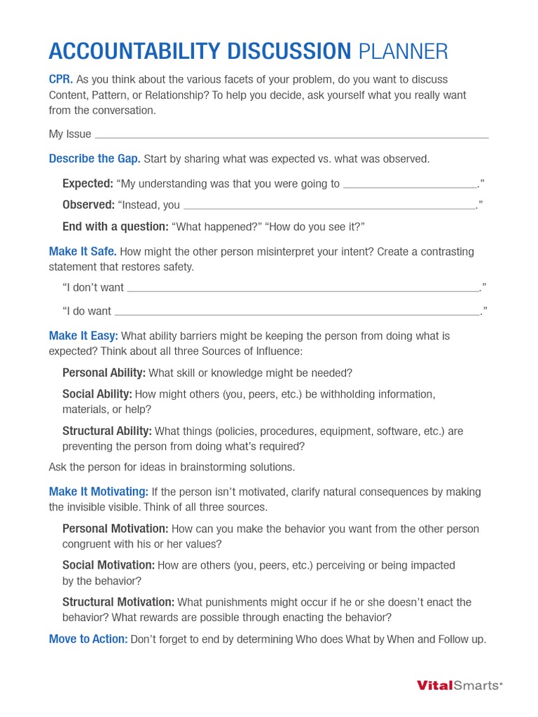 Crucial Accountability Accountability Discussion Planner | PDF ...