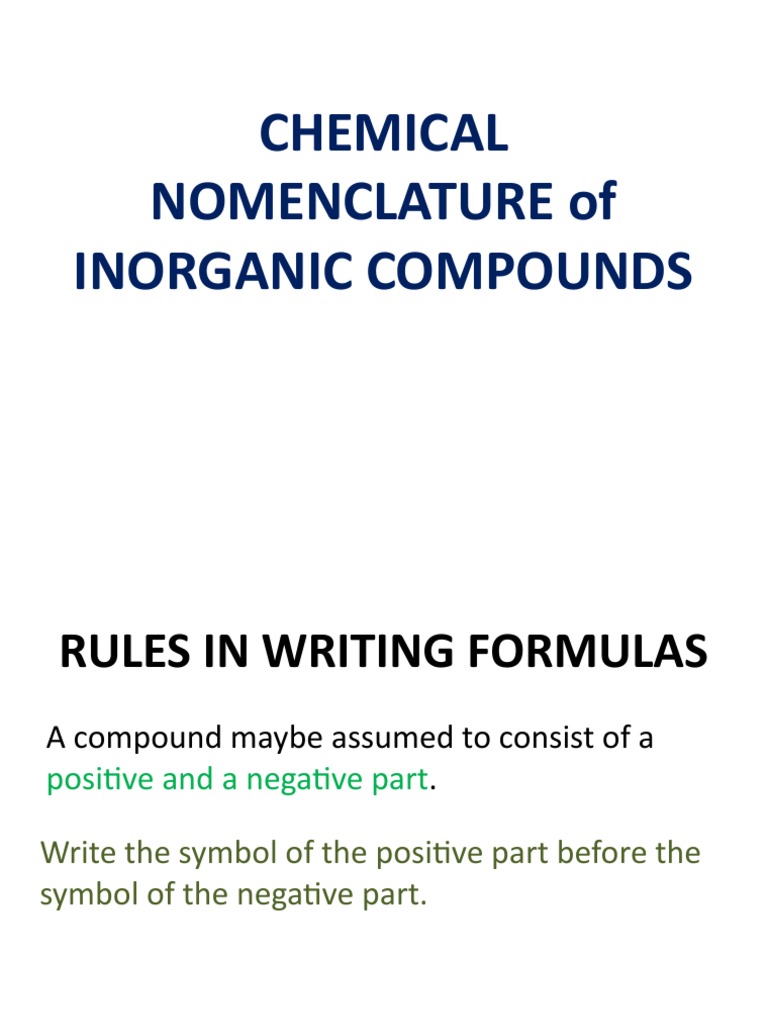 CHEMICAL NOMENCLATURE of INORGANIC COMPOUNDS | PDF | Acid ...