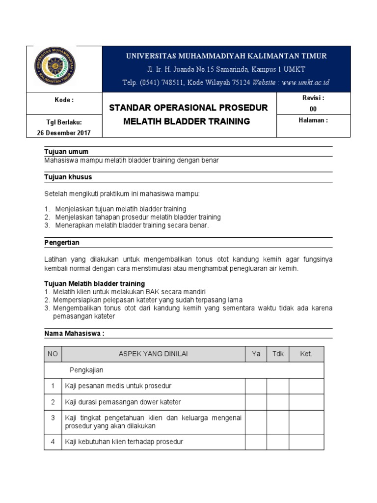 SOP Melatih Bladder Training | PDF