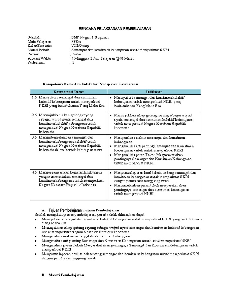 RPP PPKN PJBL Kelas 8 SMT 2-3 | PDF
