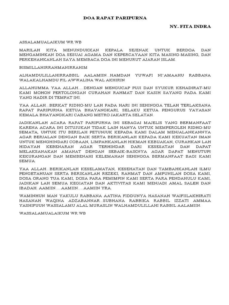 Doa Rapat Paripurna | PDF