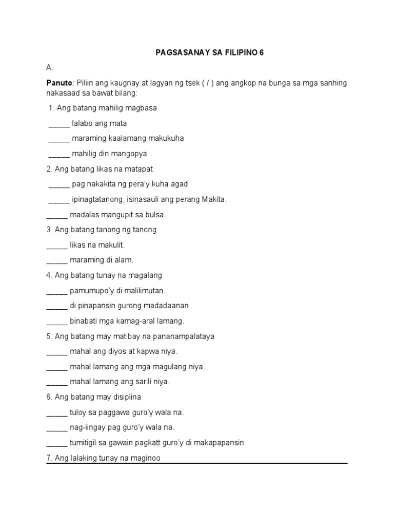 Pagsasanay Sa Filipino | PDF