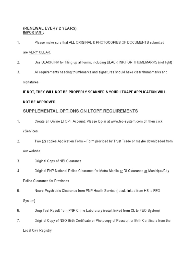 LTOPF Application Requirements Guide | PDF