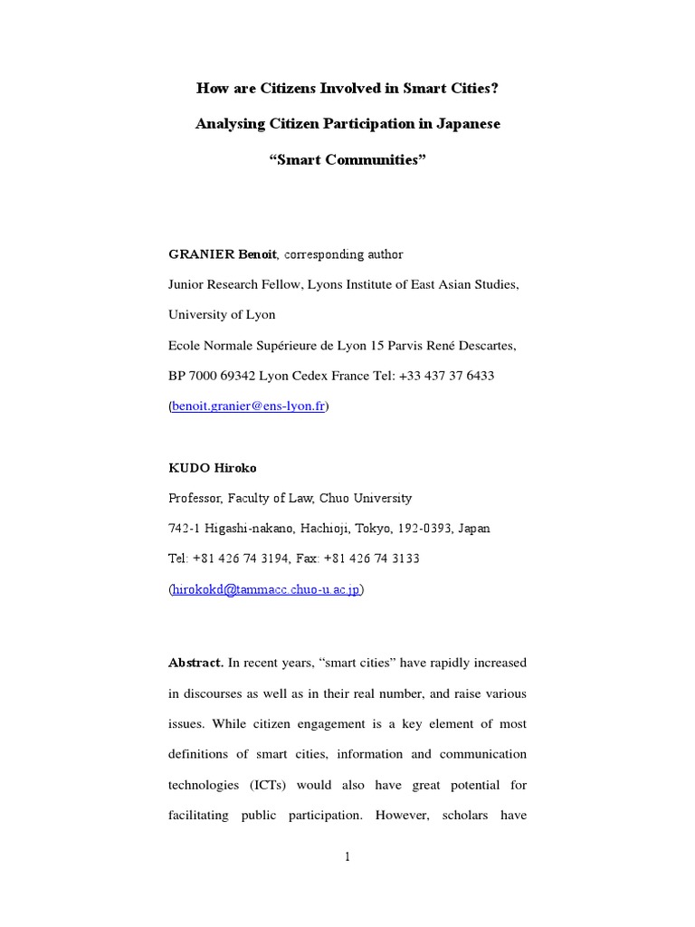 Citizen Engagement in Japanese Smart Cities | PDF | Public ...