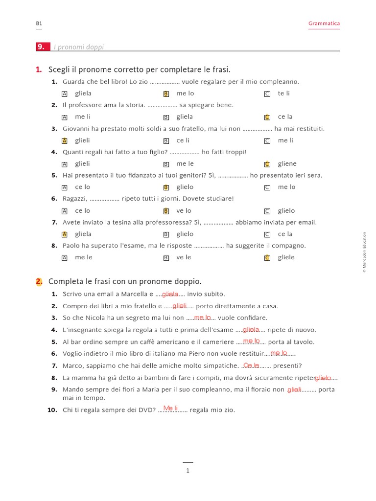B1 - Grammatica - Pronomi Doppi | PDF