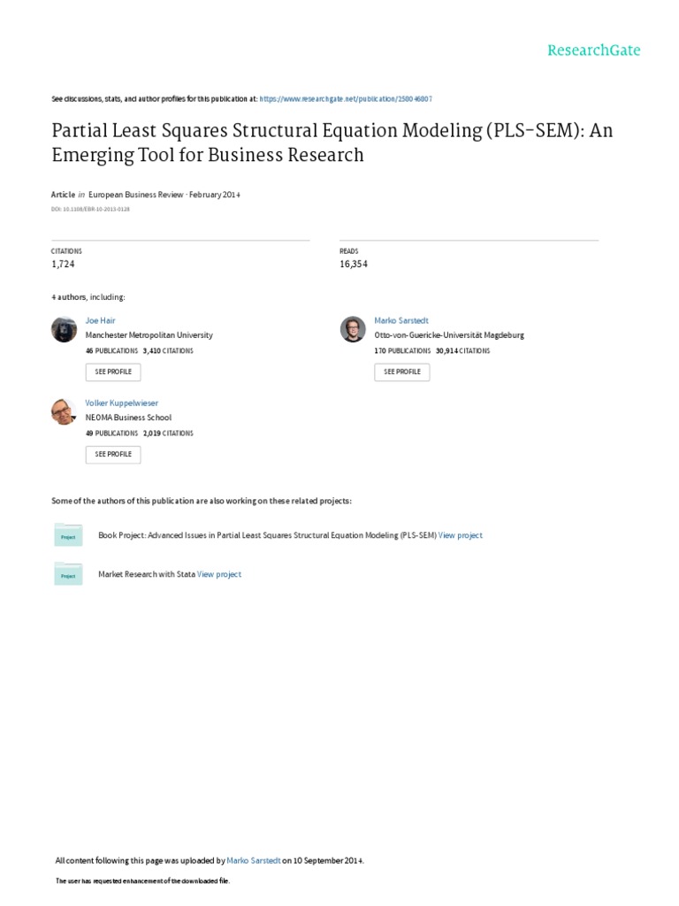 Partial Least Squares Structural Equation Modeling (PLS-SEM) An ...