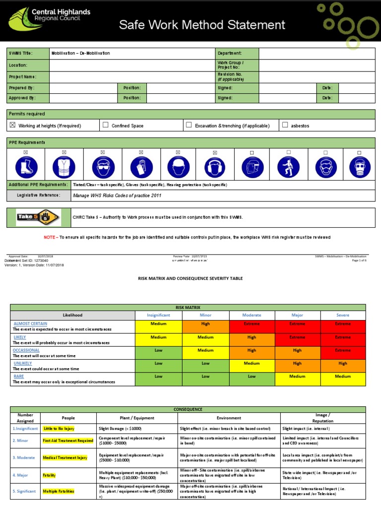 Preparing for Safety: A Safe Work Method Statement for Mobilization and ...