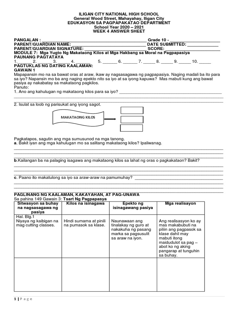 Answer Sheet Modules 7 8 | PDF
