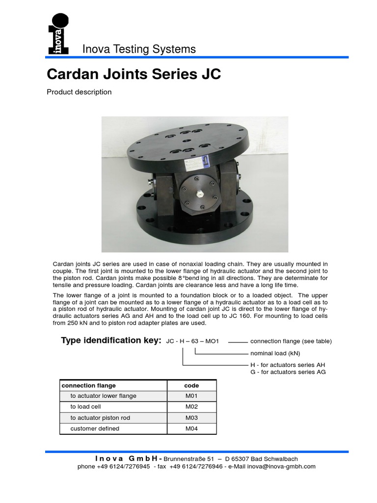 Cardan Joints Series JC: Product Description and Specifications for ...
