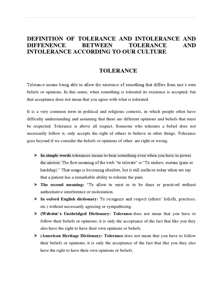 Tolerance and Intolerance According To Our Culture | PDF | Toleration ...