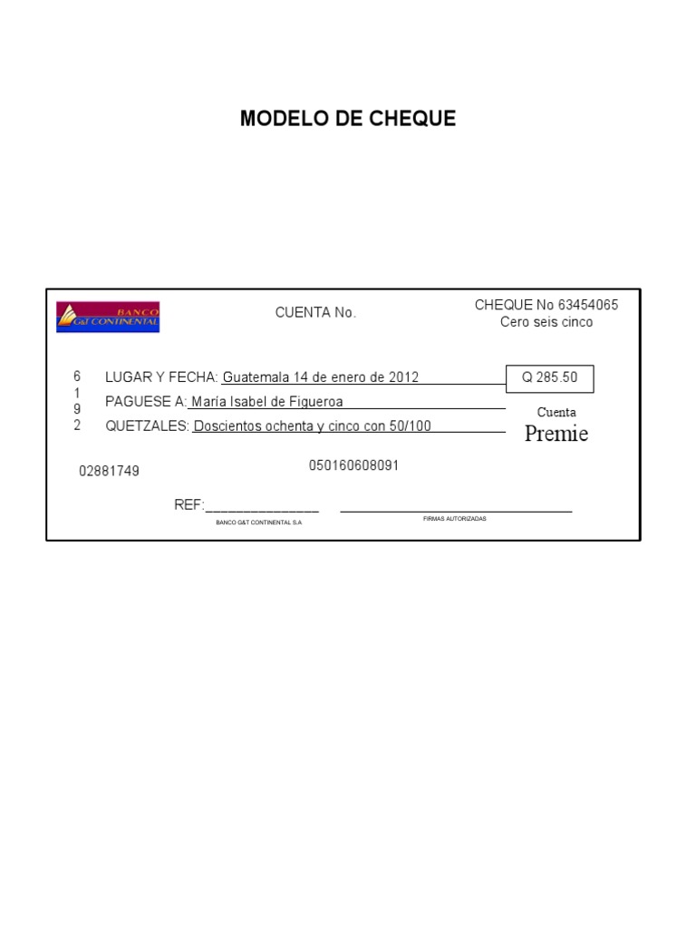 Modelo de Cheque | PDF | Cheque | Bancario