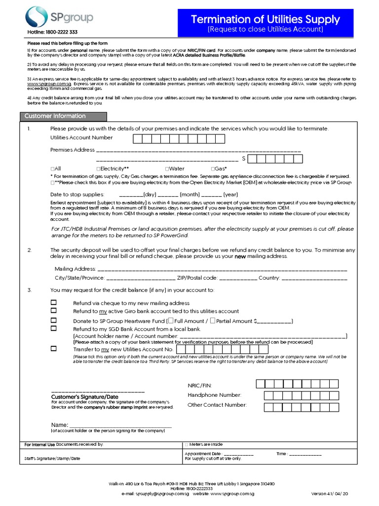 Termination of Utilities Supply Form | PDF | United States Postal ...