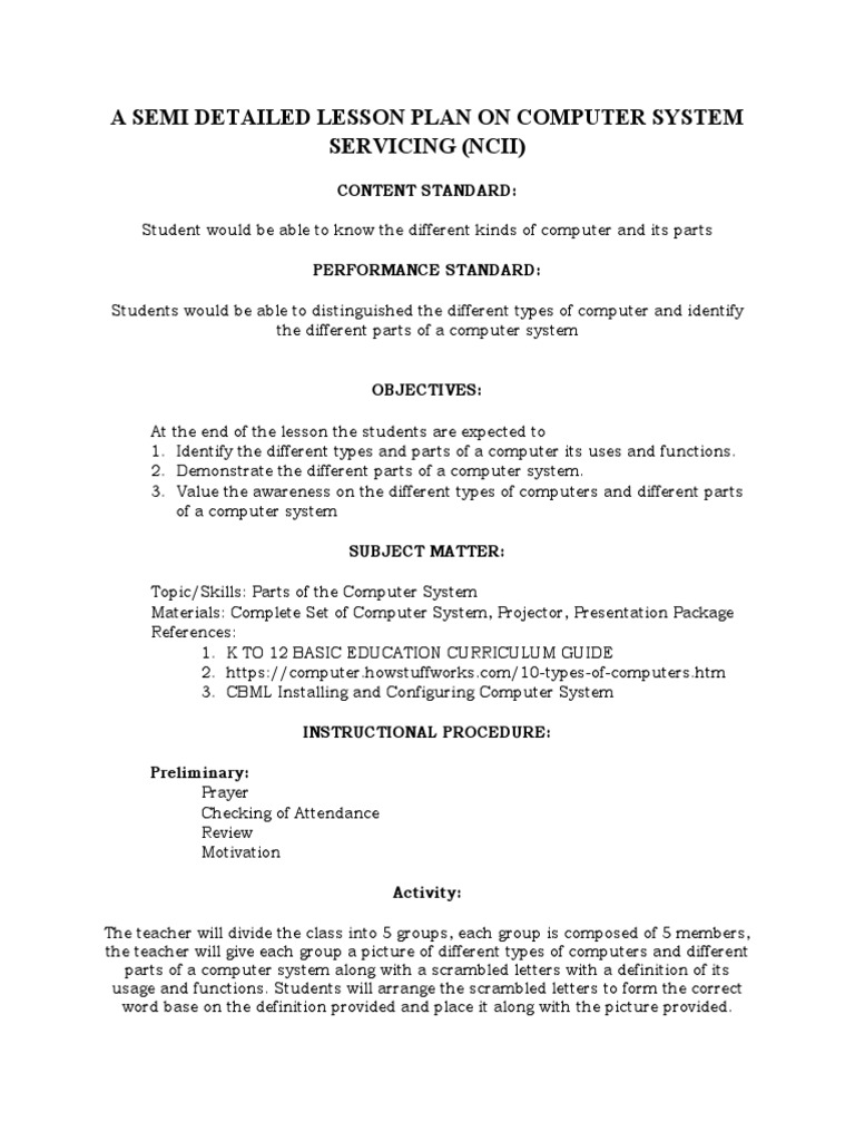 Css NC II Semi Detailed Lesson Plan Tle Iacss9 12iccs Ia e 28 | PDF ...