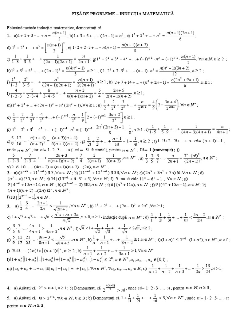 Fisa - Inductie Matematica - Cls-Ix | PDF