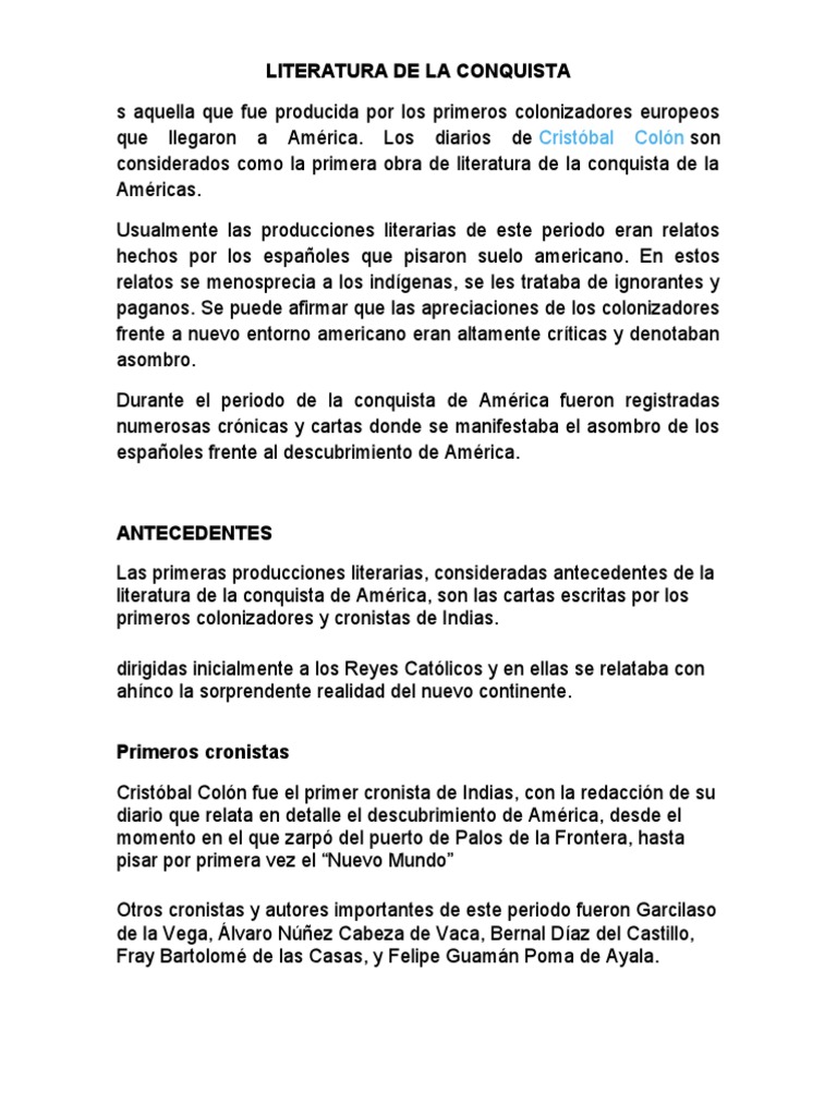 Literatura de La Conquista 8° | PDF