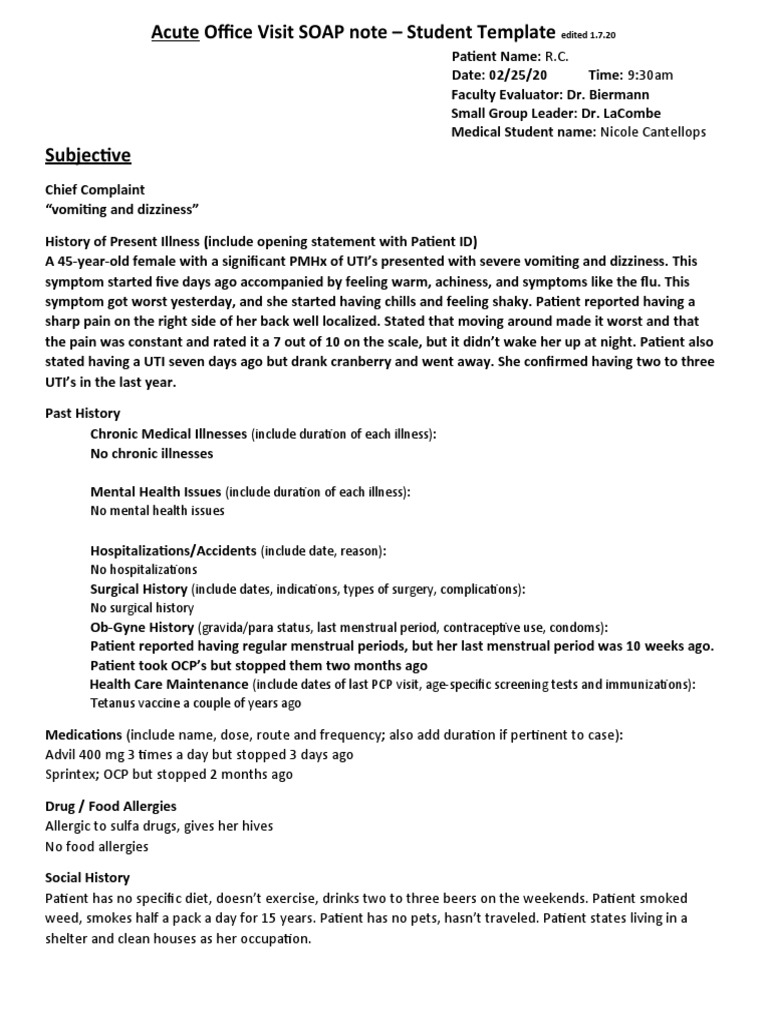 Cantellops, N Soap Note #4 02.25.20 | PDF | Urinary Tract Infection ...