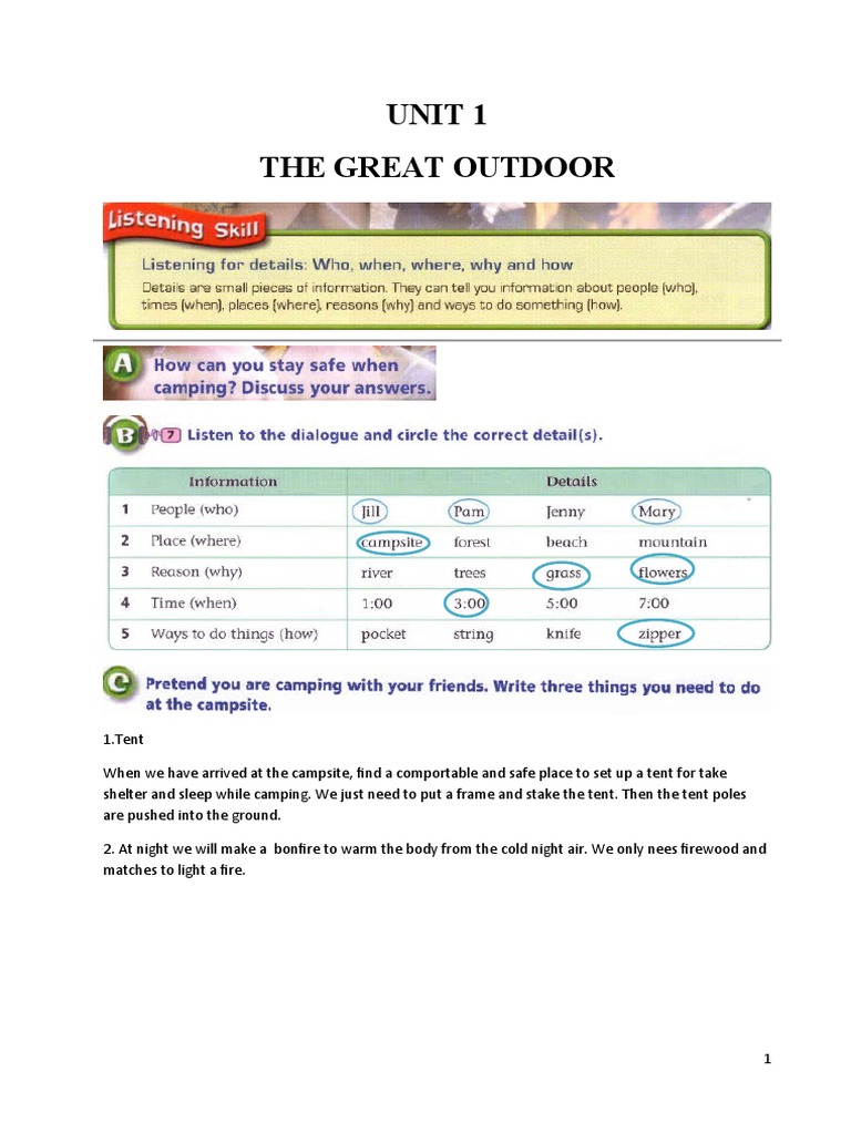 UNIT 1 The Great Outdoor | PDF