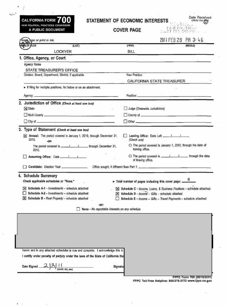 California Form 700 Economic Interests | PDF | Loans | Money
