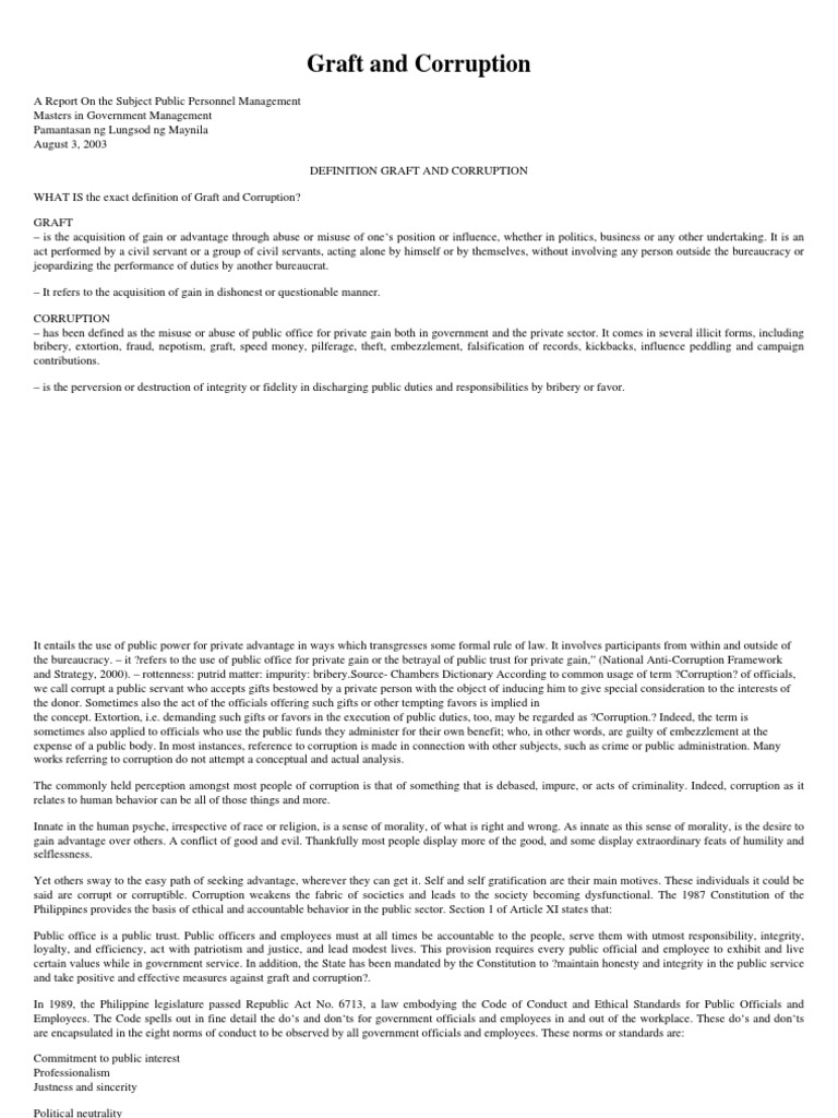 Understanding Graft and Corruption | PDF | Political Corruption ...