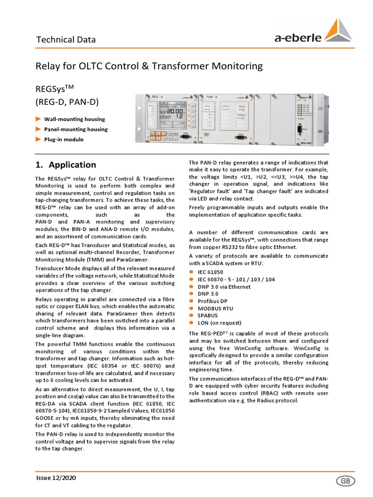Relay For OLTC Control & Transformer Monitoring: Technical Data | PDF | Transformer | Electrical ...