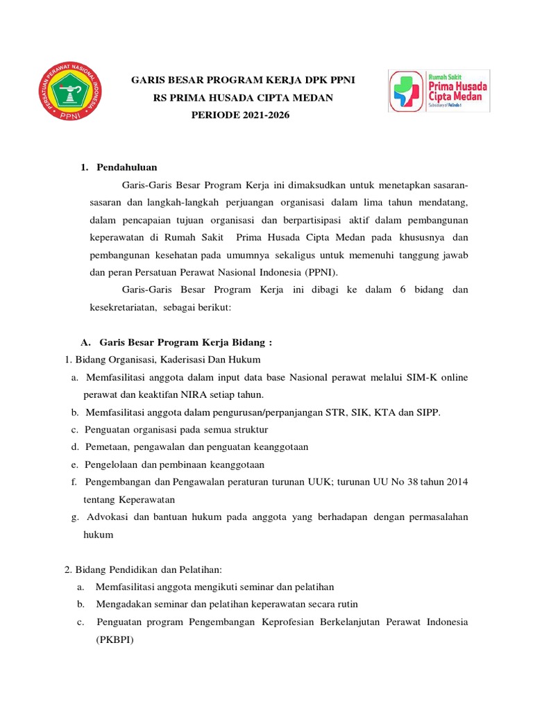 Garis Besar Program Kerja DPK Ppni RS PHCM | PDF