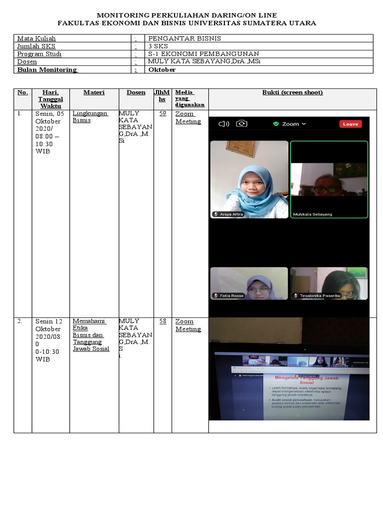 Rekapan Form Monitoring Perkuliahan | PDF