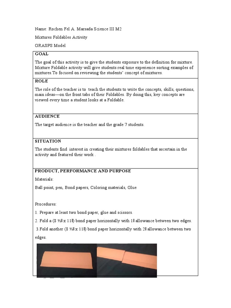 Graspa Model # 2 Mixture Foldables | PDF | Rubric (Academic ...