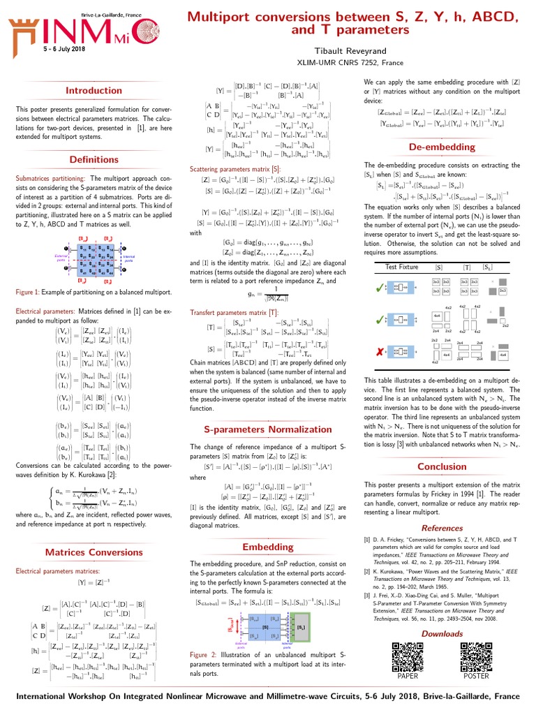 Multiport Conversions Between S, Z, Y, H, ABCD, and T Parameters | PDF ...