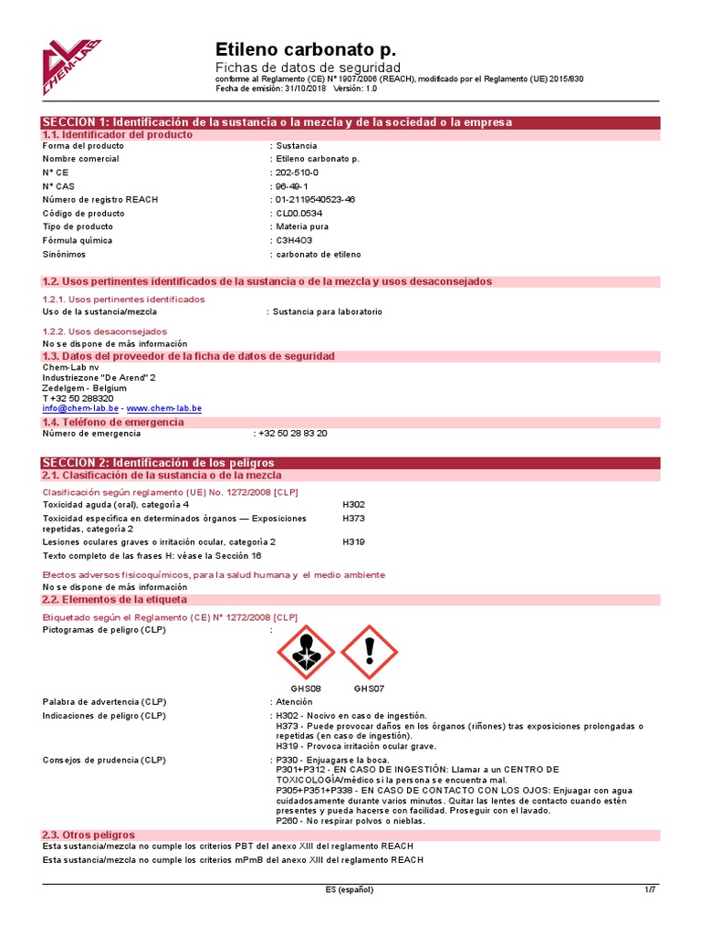 Hoja de Seguridad Etileno | PDF | Residuos | Toxicidad