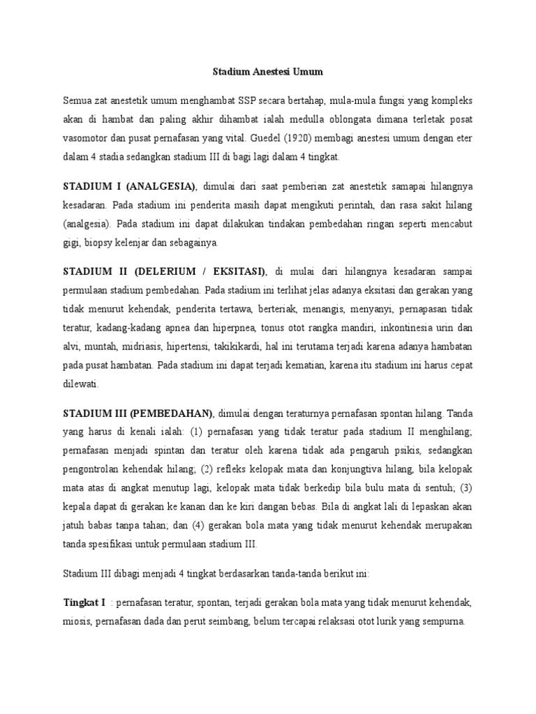 Stadium Anestesi Umum dan Tahapannya | PDF | Pengembangan Diri | Sains ...