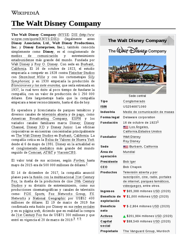 The Walt Disney Company | PDF | La compañía Walt Disney | Empresas de ...
