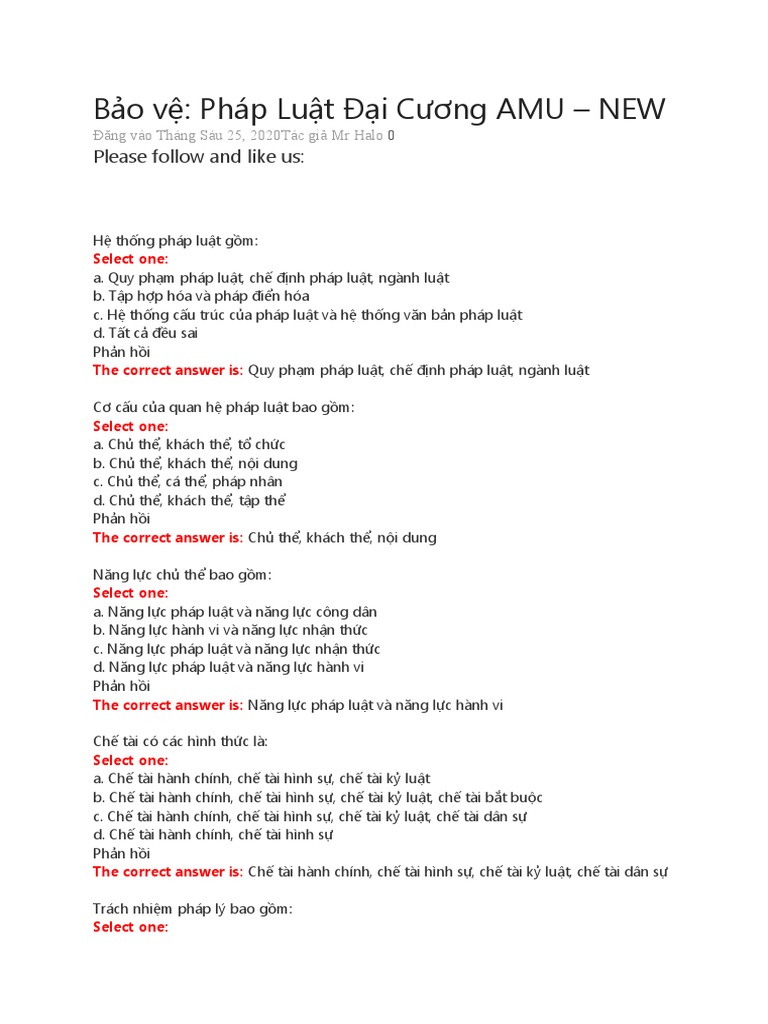 Dap An Trac Nghiem Phap Luat Dai Cuong | PDF