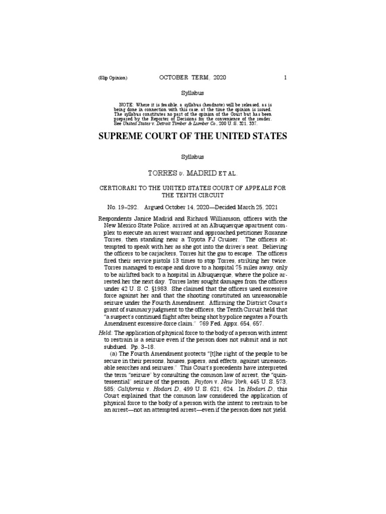 Torres V Madrid | PDF | Fourth Amendment To The United States ...