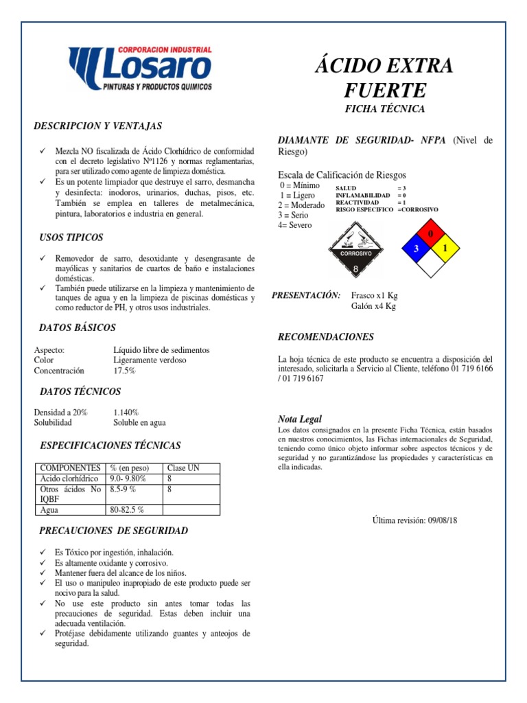 MSDS Ácido Extra Fuerte | PDF | Ácido clorhídrico | Agua