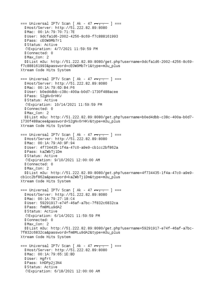 Universal IPTV Scan Ak 47 IPTV Credentials | PDF
