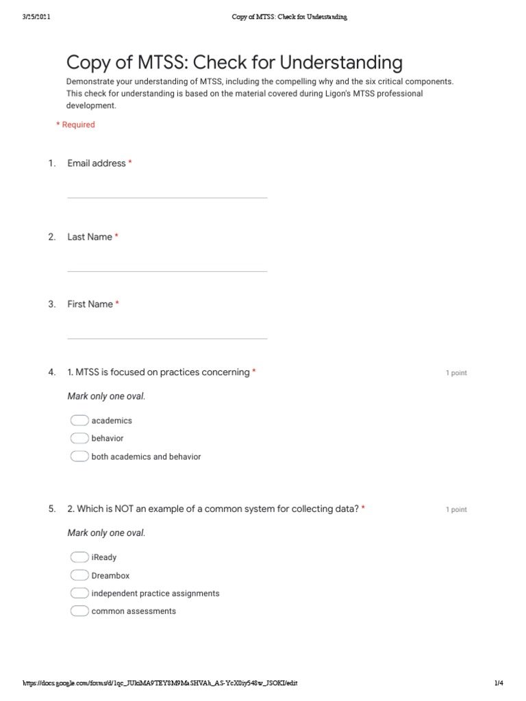 Mtss Check For Understanding - Google Forms | PDF | Leadership ...