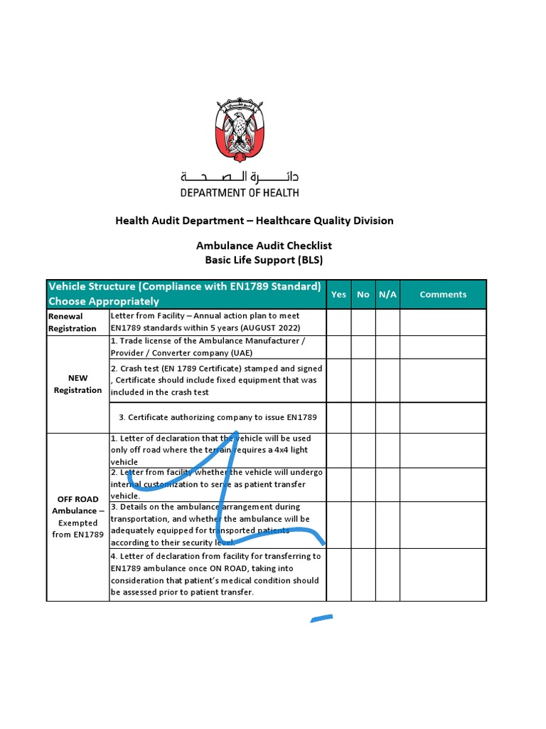 BLS Ambulance Equipment Checklist | PDF | Ambulance | Emergency Medical ...