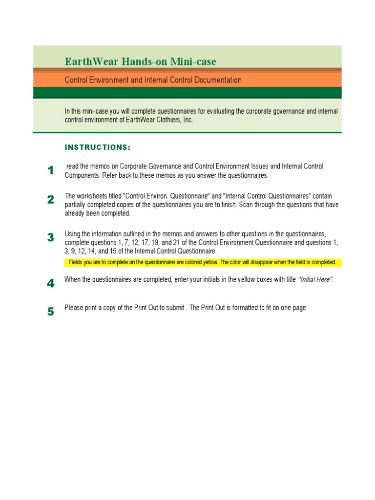 Earthwear Hands-On Mini-Case: Control Environment and Internal Control Documentation | PDF ...