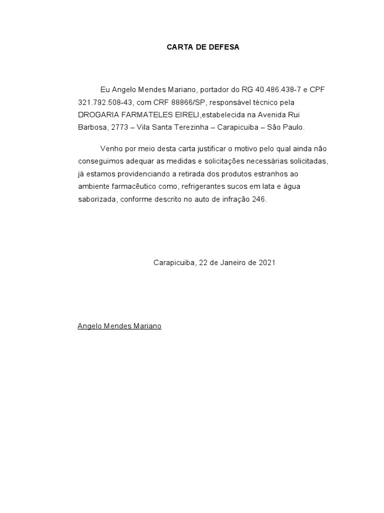 Carta de Defesa | PDF