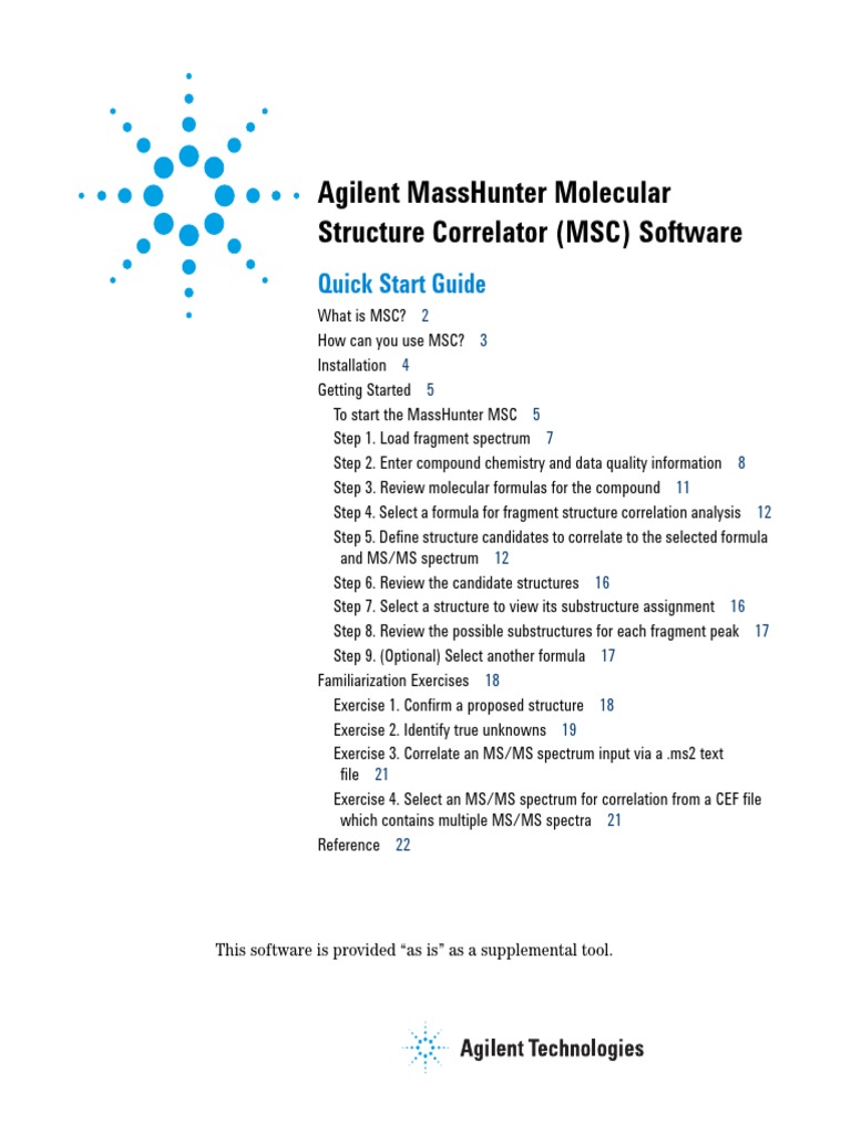 Agilent Masshunter Molecular Structure Correlator (MSC) Software | PDF ...
