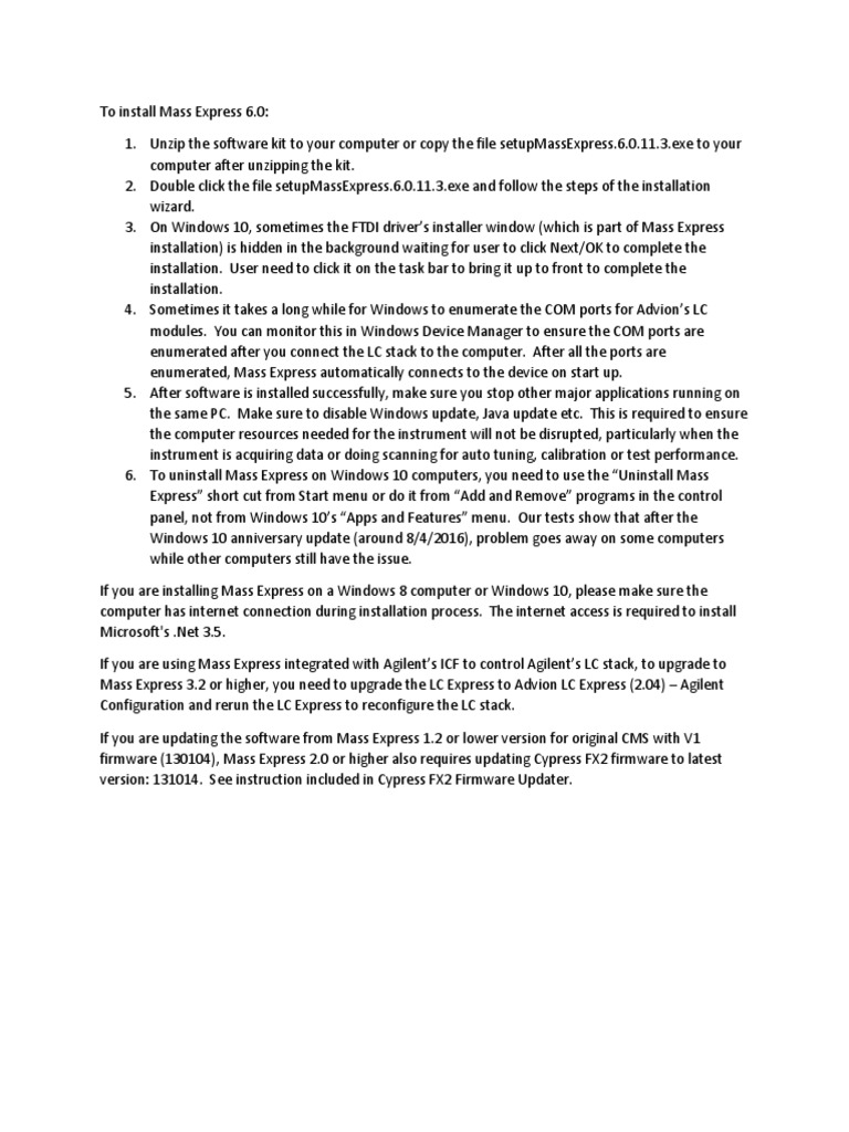 Installation Instructions Mass Express | PDF | Windows 10 ...