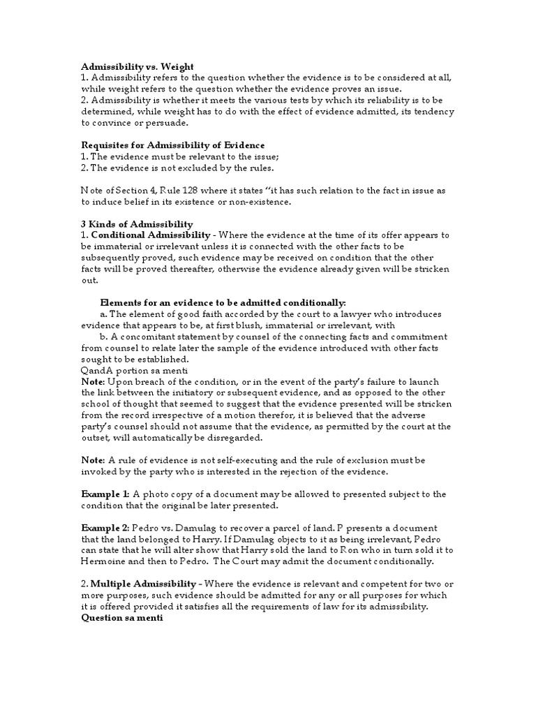 Evidence Report Notes | PDF | Admissible Evidence | Hearsay