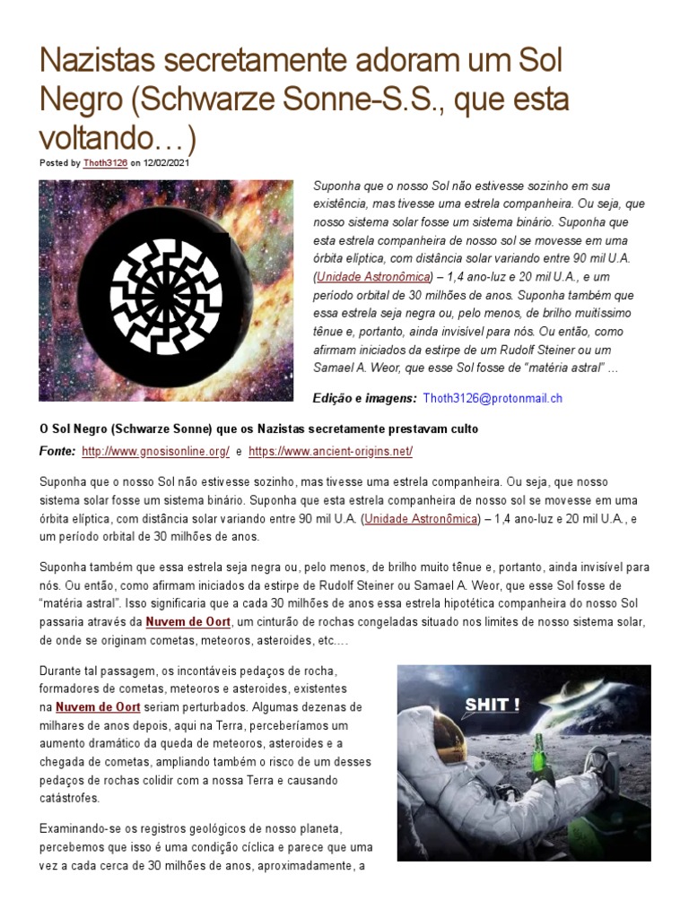 Nazistas Secretamente Adoram Um Sol Negro (Schwarze Sonne-S.S., Que ...
