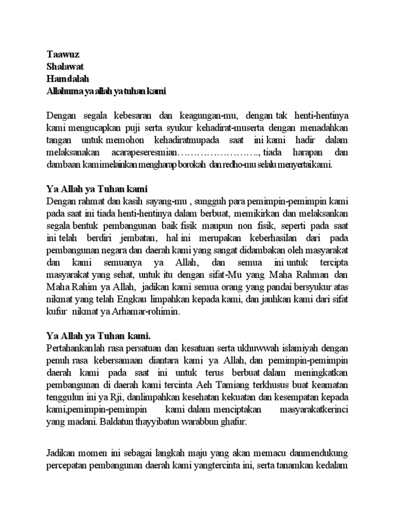Taawuz Shalawat Hamdalah Allahuma Ya Allah Ya Tuhan Kami | PDF