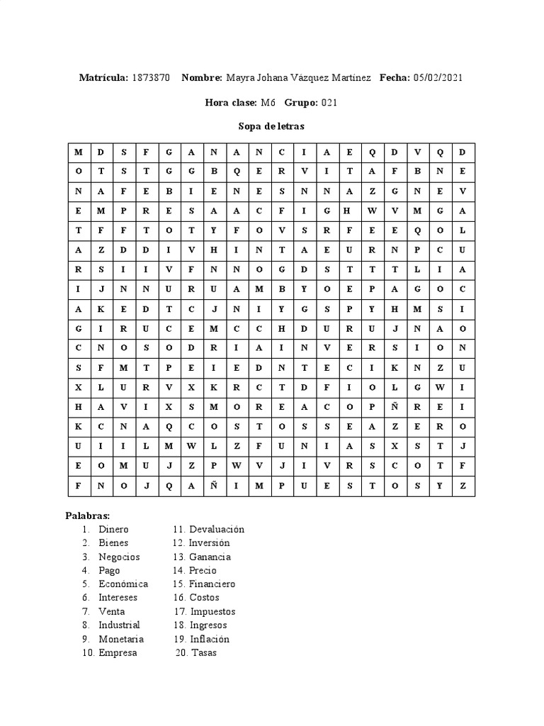 Sopa de Letras | PDF | Inflación | Dinero