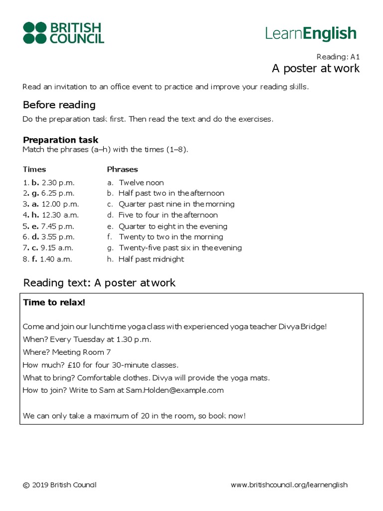 Before Reading: A Poster at Work | PDF
